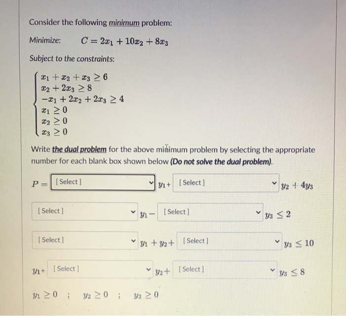 Solved Consider the following minimum problem: Minimize: | Chegg.com