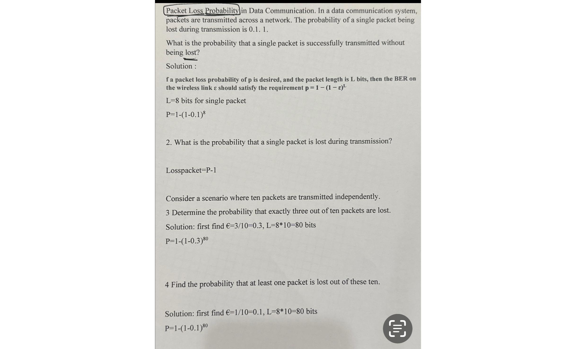 Solved Packet Loss Probability in Data Communication. In a | Chegg.com