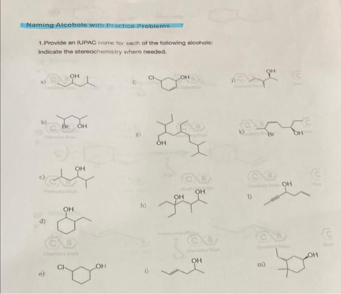 Solved Naming Alcohols with Practice Problems 1.Provide an | Chegg.com