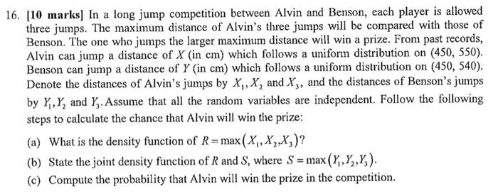 Solved 16. [10 marks] In a long jump competition between | Chegg.com