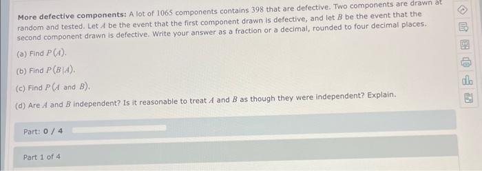 Solved More defective components: A lot of 1065 components | Chegg.com