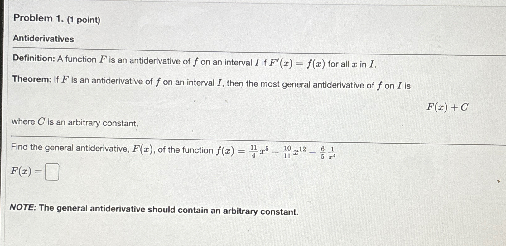 Solved Problem 1. (1 ﻿point)AntiderivativesDefinition: A | Chegg.com