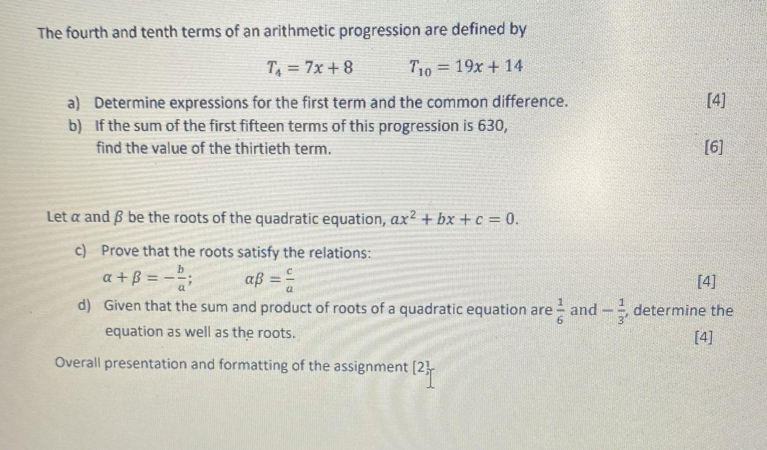 Solved The Fourth And Tenth Terms Of An Arithmetic