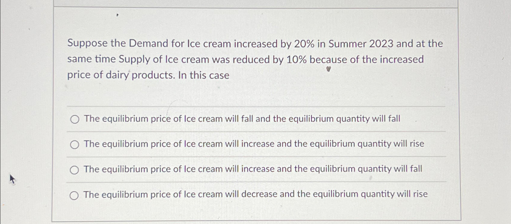 Solved Suppose the Demand for Ice cream increased by 20% ﻿in | Chegg.com