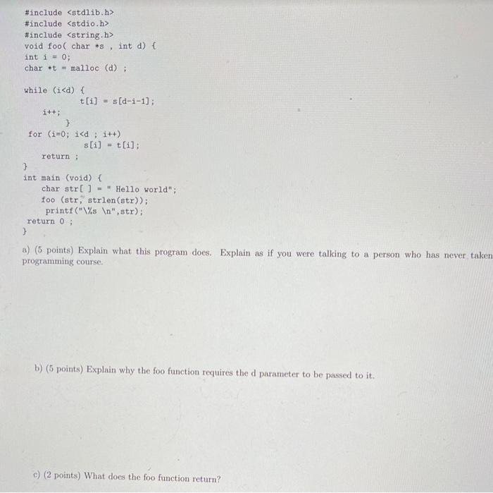 Solved #include #include #include void foo( char *S int | Chegg.com