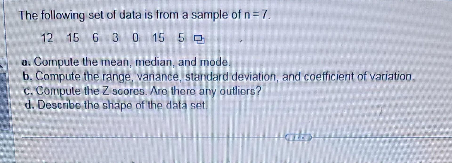 Solved The following set of data is from a sample of n=7. | Chegg.com