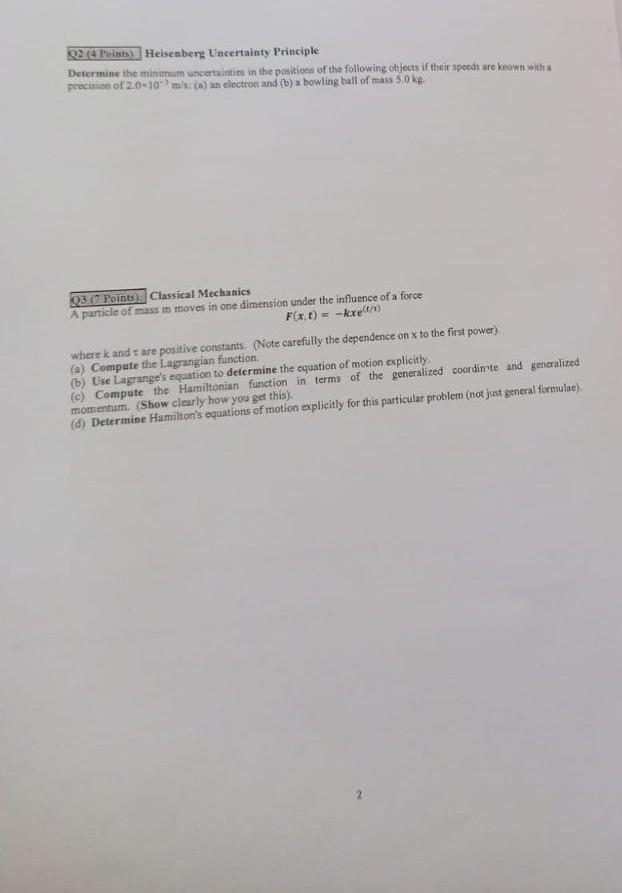 Solved 2 (Prints) Heisenberg Uncertainty Principle Determine | Chegg.com