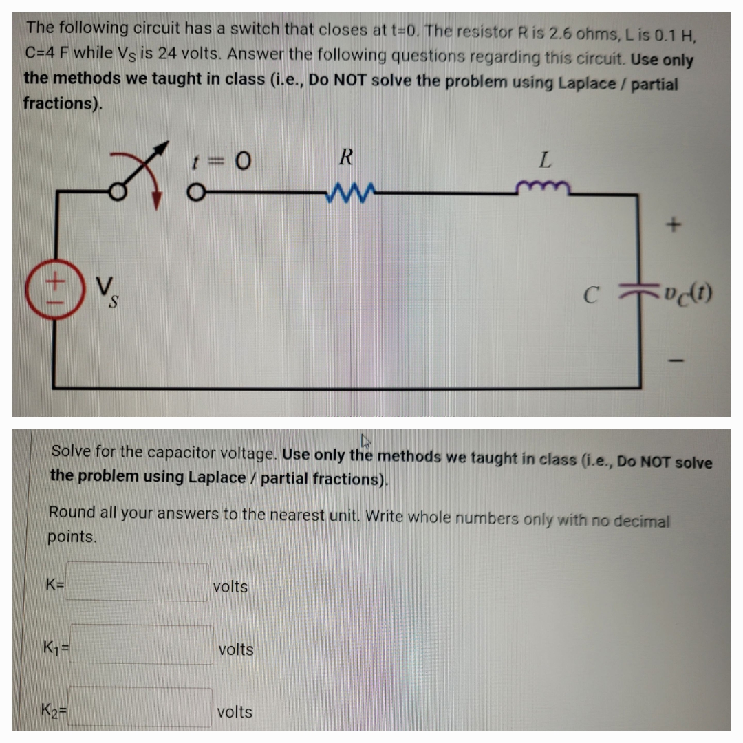 Solved The following circuit has a switch that closes at | Chegg.com