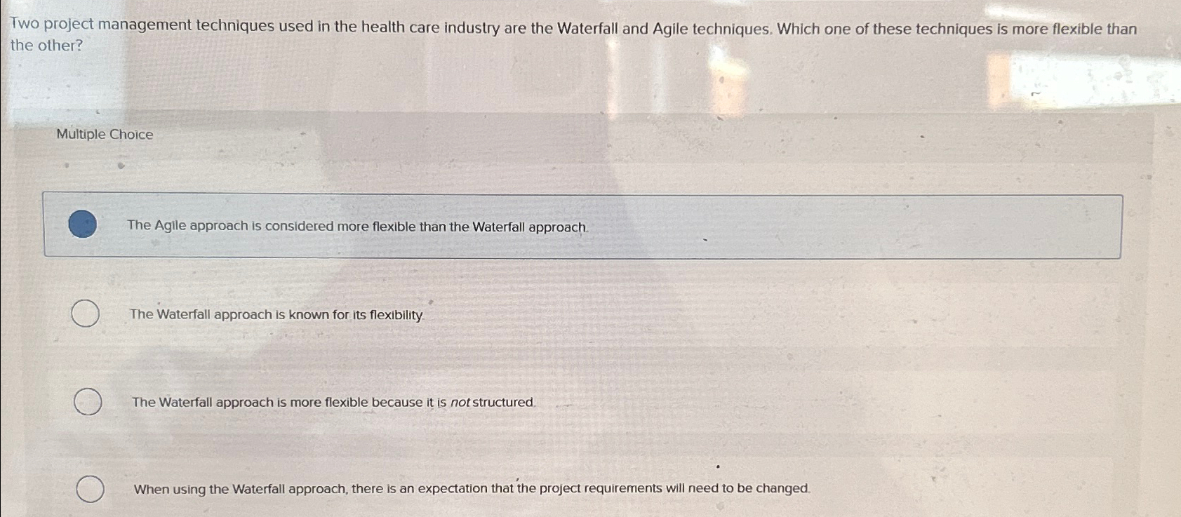 Solved Two project management techniques used in the health | Chegg.com