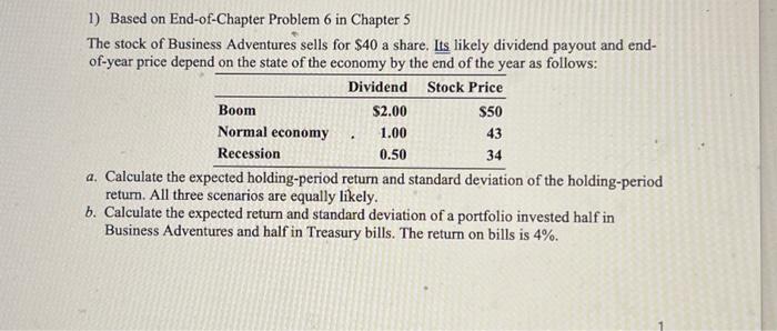 Solved 1) Based on End-of-Chapter Problem 6 in Chapter 5 The | Chegg.com