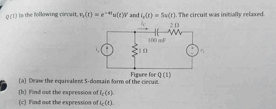 Solved Q (1) ﻿In the following circuit, vs(t)=e-4tu(t)V ﻿and | Chegg.com
