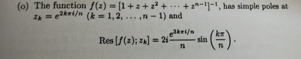 Solved prove that, The function f(z)=[1+z+z2+cdots+zn-1]-1, | Chegg.com