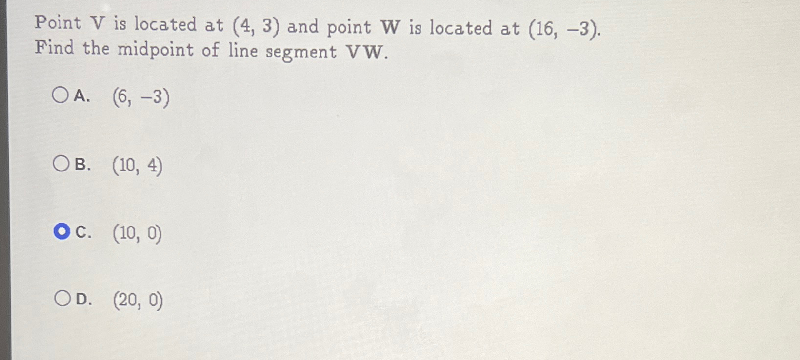Solved Point V ﻿is located at (4,3) ﻿and point W ﻿is located | Chegg.com