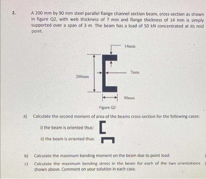 Solved 2. A 200 mm by 90 mm steel parallel flange channel | Chegg.com