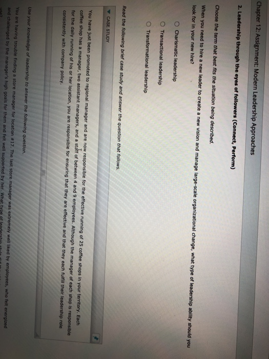 Solved Chapter 12: Assignment: Modern Leadership Approaches | Chegg.com
