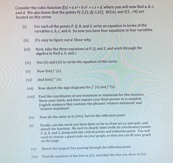Solved Consider the cubic function f(x) = a x3 + b x2 + | Chegg.com