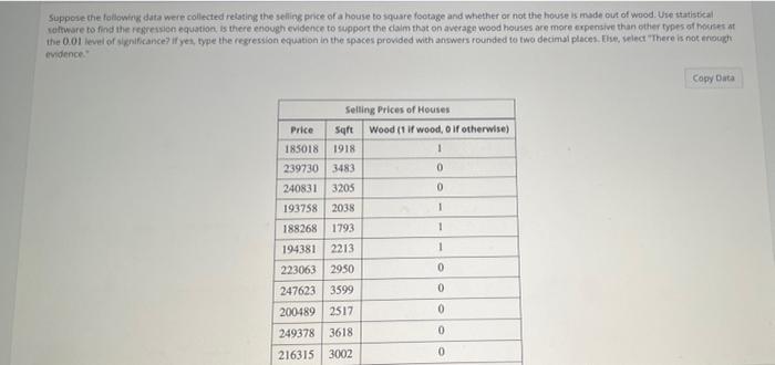 Solved Suppose the following data were collected relating | Chegg.com