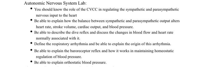 Solved Autonomic Nervous System Lab: - You should know the | Chegg.com