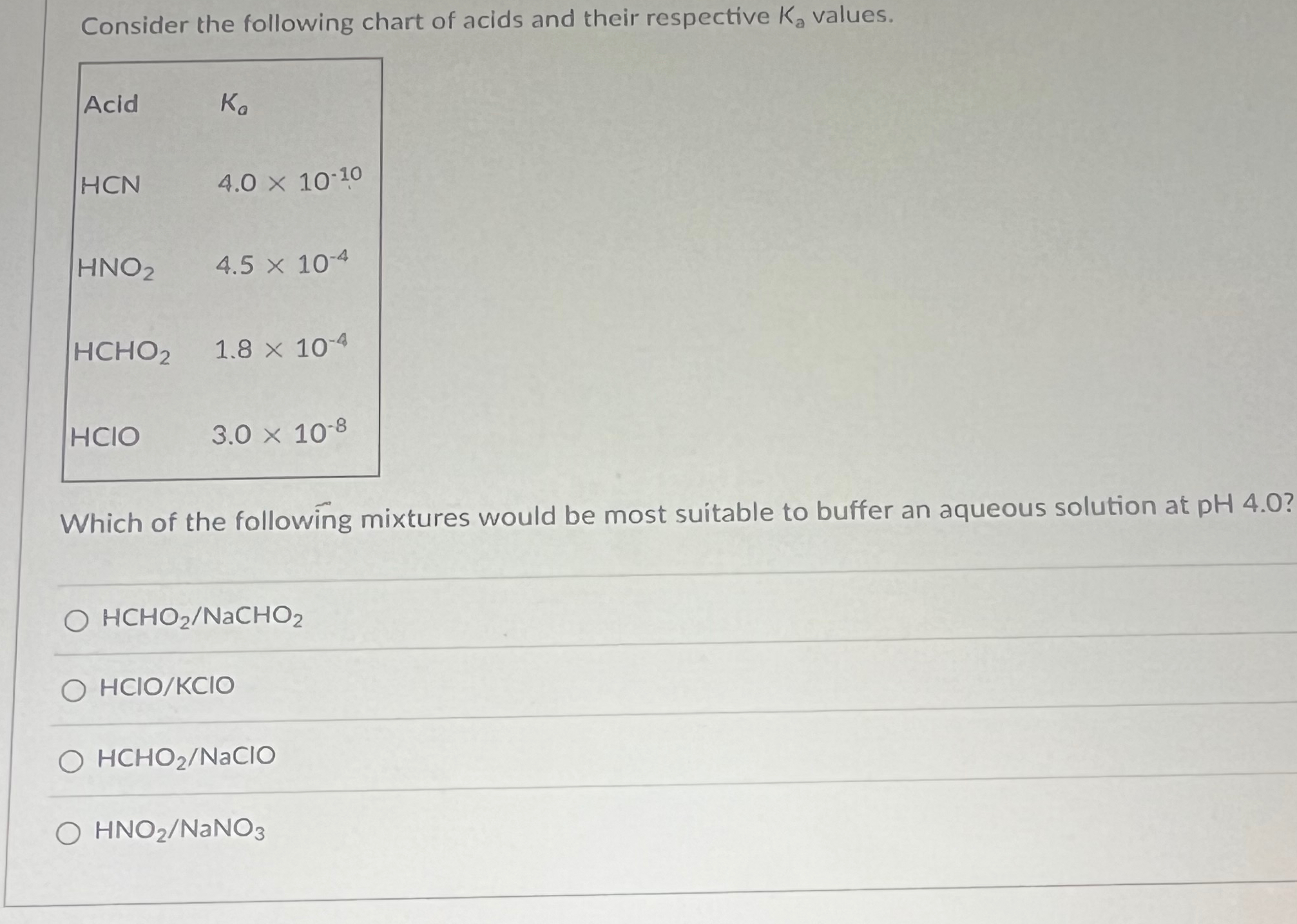 Solved Consider the following chart of acids and their | Chegg.com