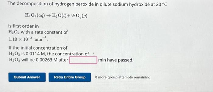 Solved The decomposition of hydrogen peroxide in dilute | Chegg.com
