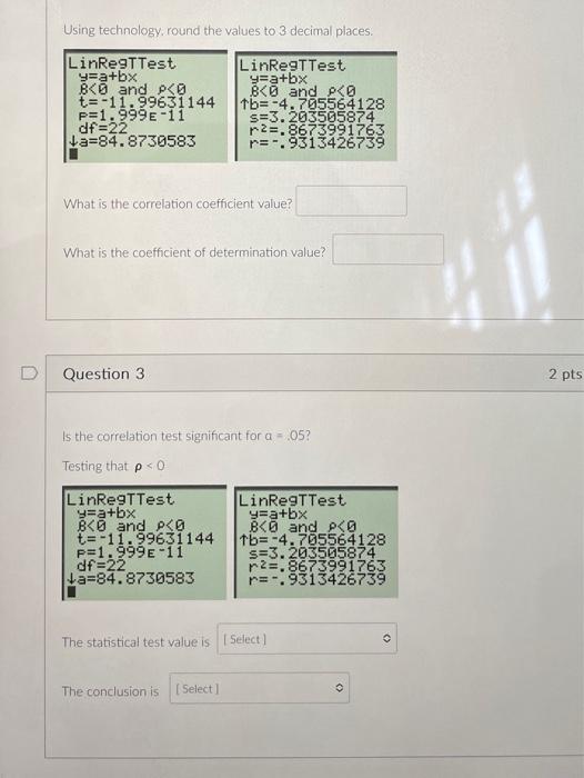 Using technology, round the values to 3 decimal | Chegg.com