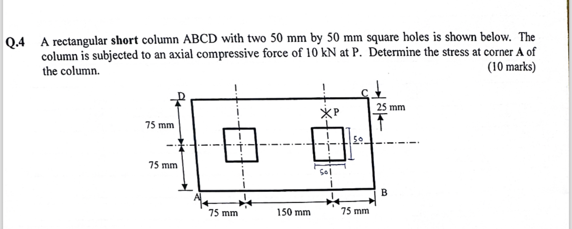 Solved Q. 4 ﻿A rectangular short column ABCD with two 50mm | Chegg.com