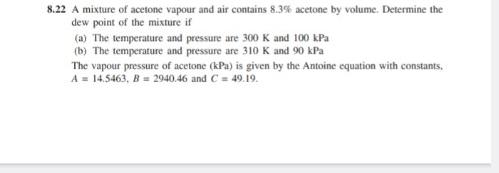 Solved 8.22 ﻿A mixture of acetone vapour and air contains | Chegg.com