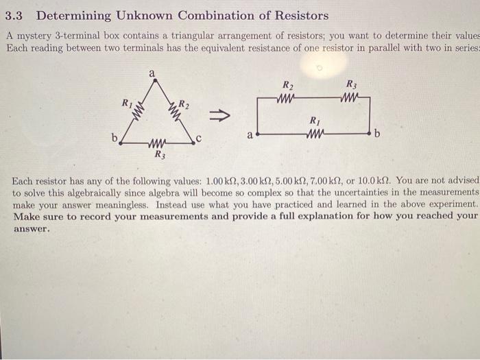 3.3 Determining Unknown Combination of Resistors A | Chegg.com