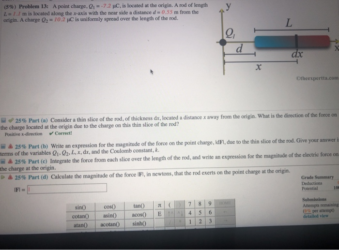 Solved (5%) Problem 13: A point charge, Q1 = -7.2 Cis | Chegg.com