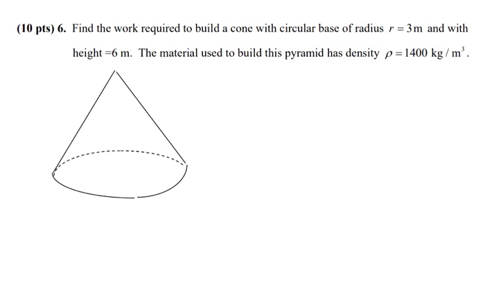 Solved (10 pts) 6. Find the work required to build a cone | Chegg.com