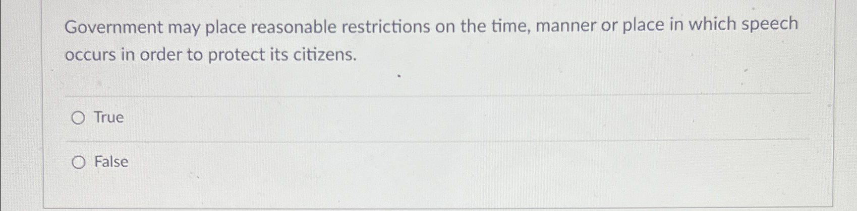 Solved Government may place reasonable restrictions on the | Chegg.com