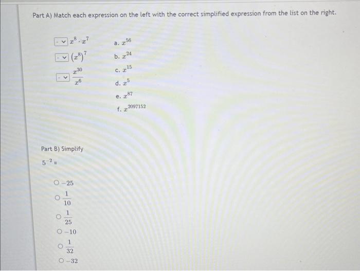 Solved Part A) Match each expression on the left with the | Chegg.com