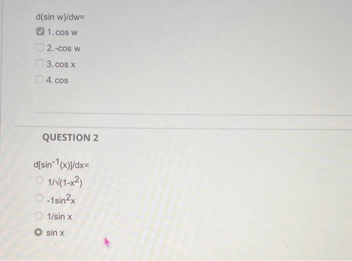Solved 1. cosw 2. −cosw 3. cosx 4. cos QUESTION | Chegg.com