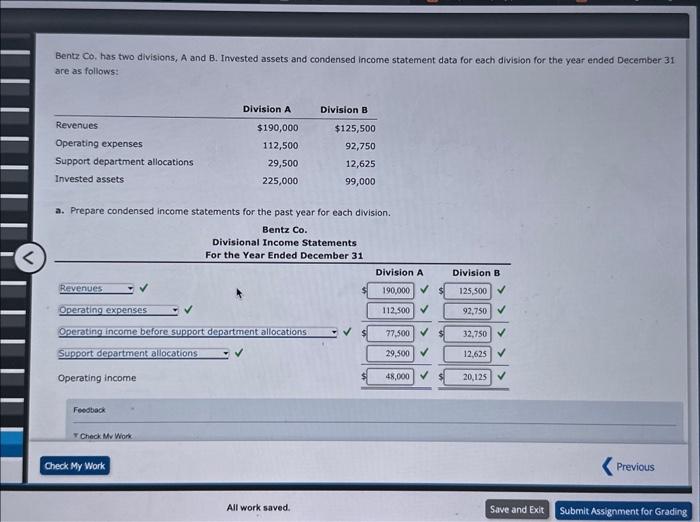 Solved Bentz Co, has two divisions, A and B. Invested assets | Chegg.com