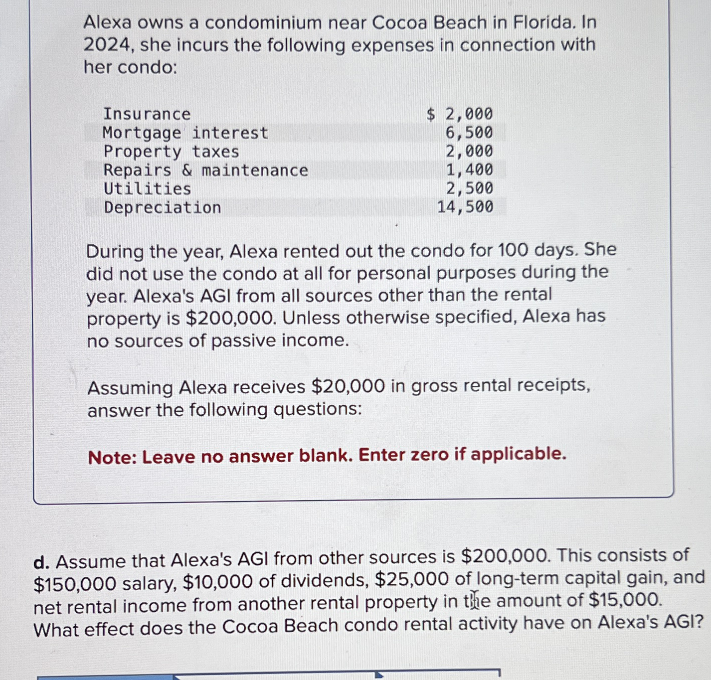 Solved Alexa owns a condominium near Cocoa Beach in Florida. | Chegg.com