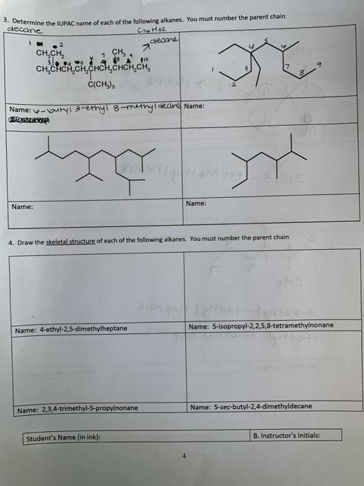 Solved decane 3. Determine the IUPAC name of each of the | Chegg.com