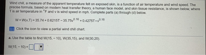 Solved Wind chill, a measure of the apparent temperature | Chegg.com