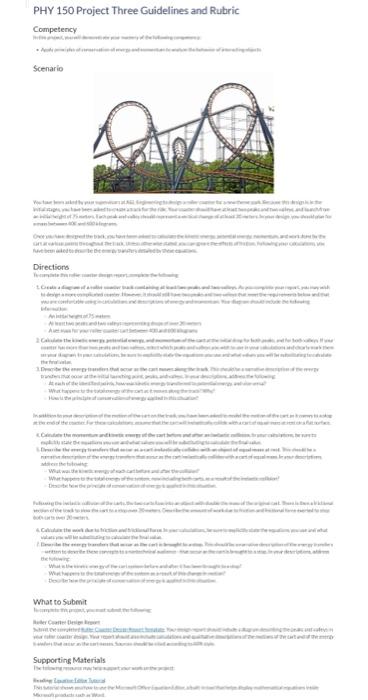 Solved PHY 150 Project Three Guidelines and Rubric | Chegg.com