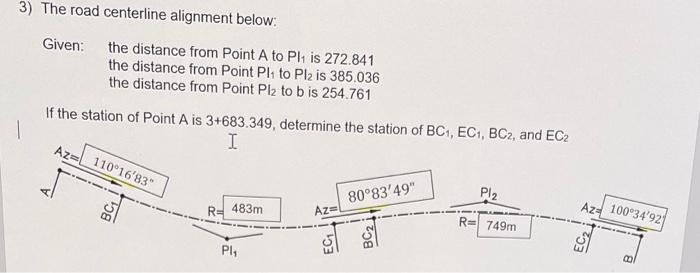 Solved The road centerline alignment below: Given: the | Chegg.com