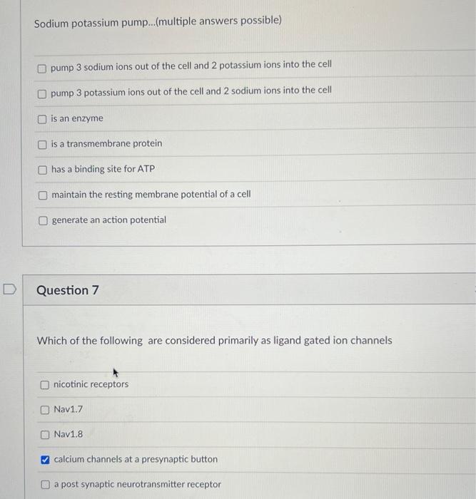 Solved Sodium potassium pump...(multiple answers possible) | Chegg.com