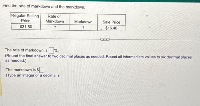 Solved Find the rate of markdown and the markdown. The rate | Chegg.com