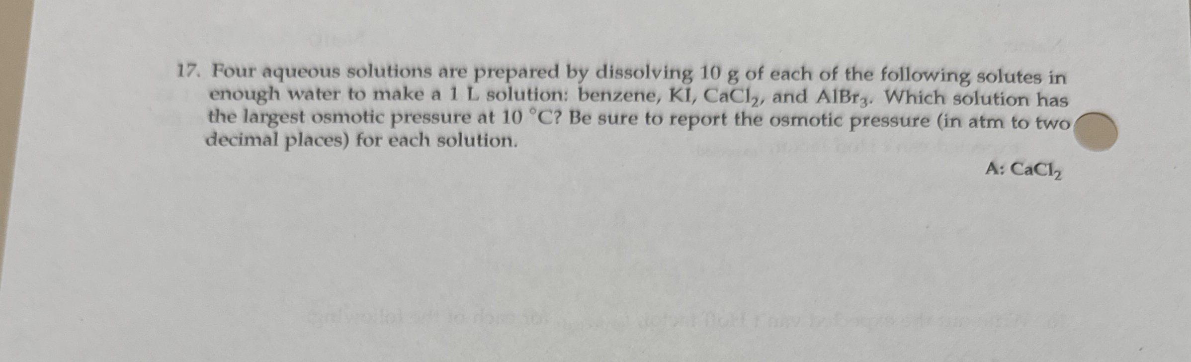 Solved Four aqueous solutions are prepared by dissolving 10 | Chegg.com