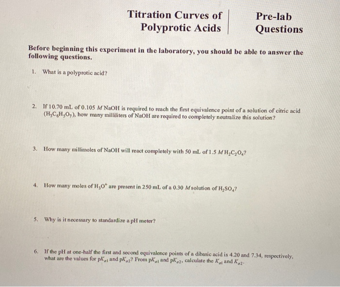Solved Titration Curves of Polyprotic Acids Pre-lab | Chegg.com