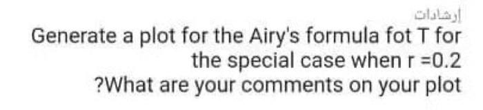 Solved ارشادات Generate a plot for the Airy's formula fot T | Chegg.com