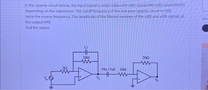 Solved In the opamp circuit below, the input signal is | Chegg.com