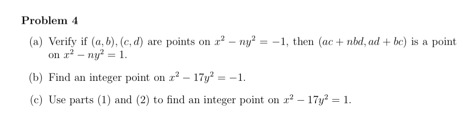 Solved Problem 4(a) ﻿Verify if (a,b),(c,d) ﻿are points on | Chegg.com