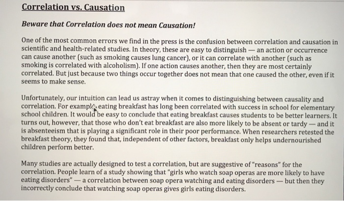 Solved Correlation vs. Causation Beware that correlation | Chegg.com