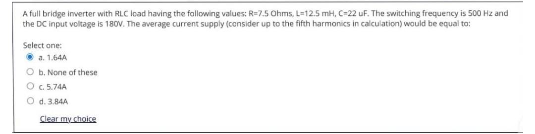 Solved A full bridge inverter with RLC load having the | Chegg.com