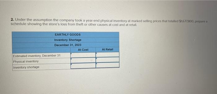 Solved The records of Earthly Goods provided the following | Chegg.com