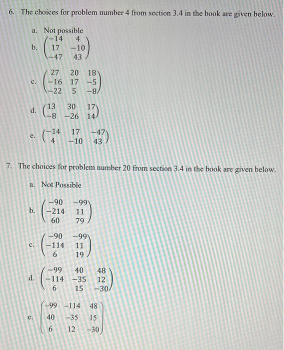 6. The choices for problem number 4 from section 3.4 | Chegg.com